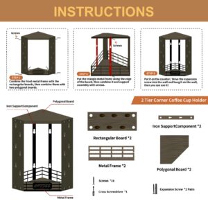 Ouvibor 2 Tier Coffee Bar Organizer for Home Office, Multi-functional Countertop Mug Holder Stand Rack Coffee Bar Storage Accessory with 12 Hooks for Coffee Bar Kitchen