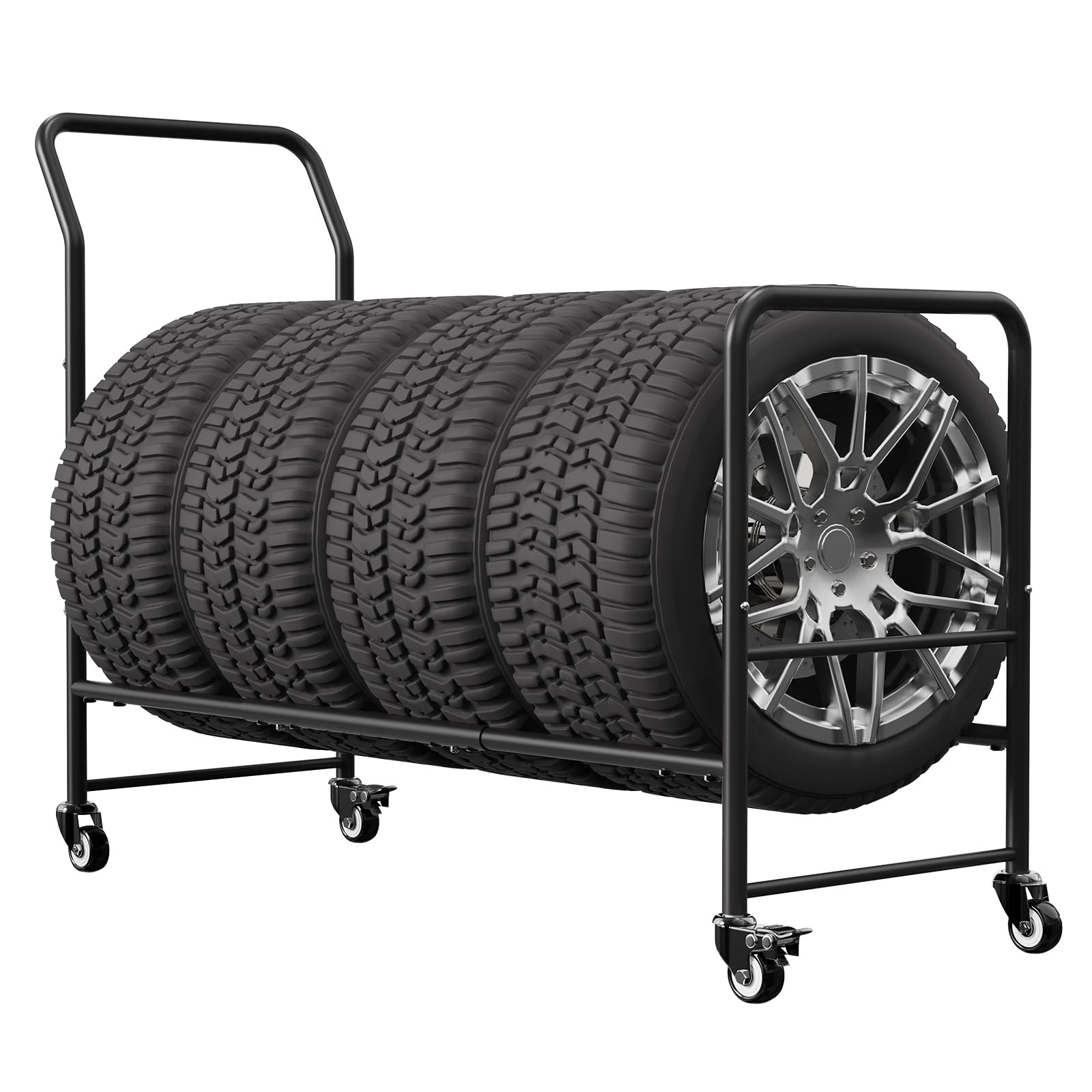 Rolling Tire Rack Adjustable,Metal Tire Storage and Transport Trailer,Heavy Duty Tire Holder,Mobile Tire Storage Shelf Cart with 4 Wheel,Garage/Workshops/Repair Shop Tire Stand Spare Tire Carrier