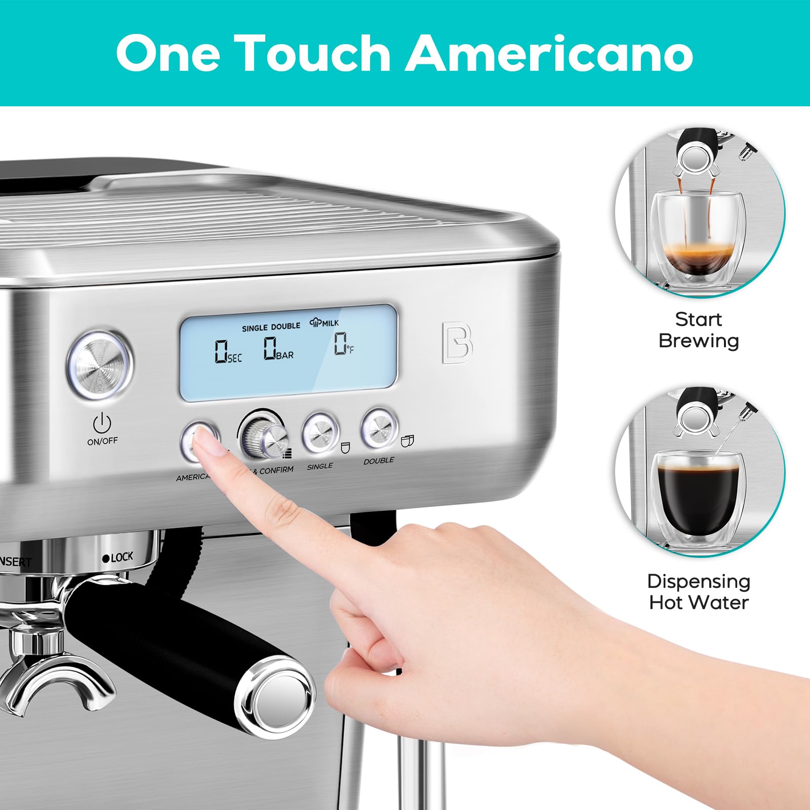 CASABREWS Espresso Machine with Automatic Milk Frother, 20 Bar Espresso Maker with Dual Boiler and LCD Display, Barista Cappuccino Latte Maker with Separate Hot Water System for Americano, Silver