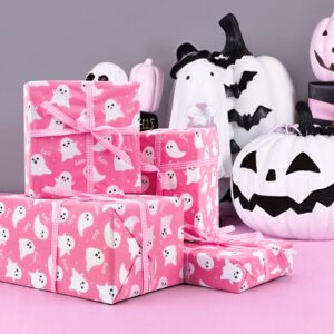 100 Sheets Pink Ghost and Boo Tissue Paper, 20 x 14in Halloween Pink Ghost Print Wrapping Tissue Cute Ghost Art Decorative Tissue for Happy Boo Day Girls Baby Shower Birthday Party Supplies