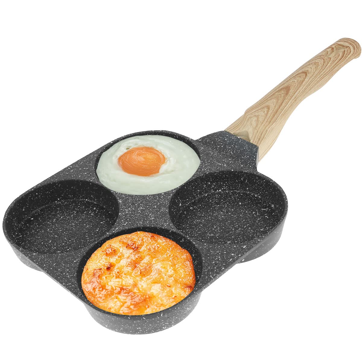 US Egg Frying Pan Aluminum 4 Cups Egg Frying Pan Nonstick Mini Egg Cooker Omelet Pan Heavy-Duty Egg Skillet with Wooden Handle Breakfast Egg Pan for Home Kitchen Cooking(black)