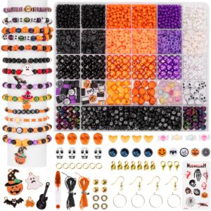 goldwise halloween friendship bracelet kit,1 box halloween beads and black letter beads (a-z) for jewelry making, varieties of halloween charms jewelry making，diy crafts for gifts party favors