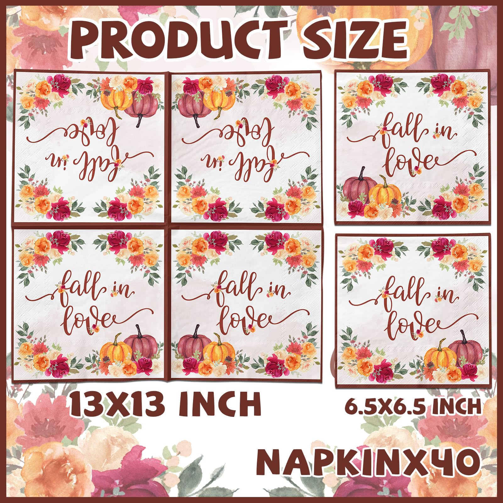 40Pcs Fall In Love Napkins Paper Fall In Love Bridal Shower Decor Bridal Shower Napkins Floral Fall Wedding Napkins Fall Napkins Fall Tableware Fall Floral Napkins Pumpkin Paper Napkins