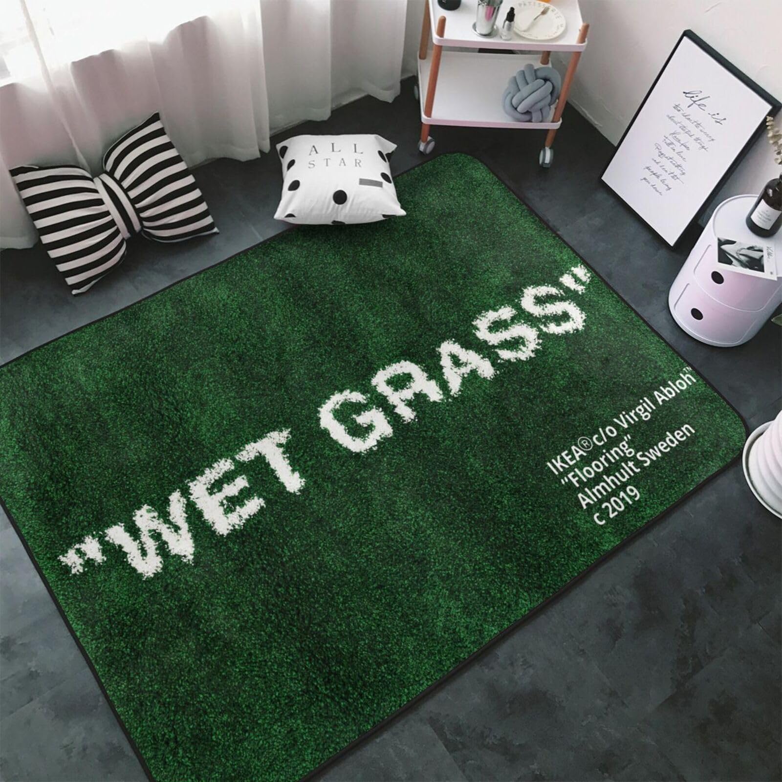 ZTFGZSXG Keep Off Wet Grass Area Rugs Green 3D Printed Modern Large Carpet Non-Slip Floor Mat Rugs for Bedroom Livingroom Home Decor Mat 4' x 5.3'