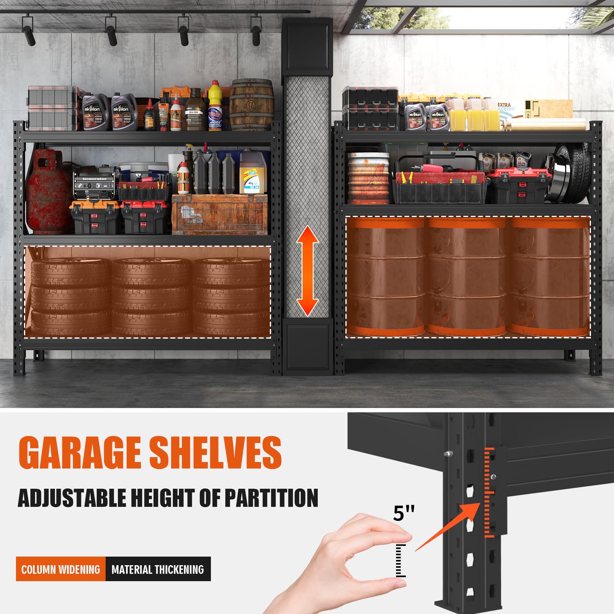 66"W 8500LBS Heavy Duty Storage Shelves,Metal Garage Shelving Units,Durable Adjustable Steel Utility Shelving Units for Home Commercial Industrial Warehouse Storage Organization Utility Racks