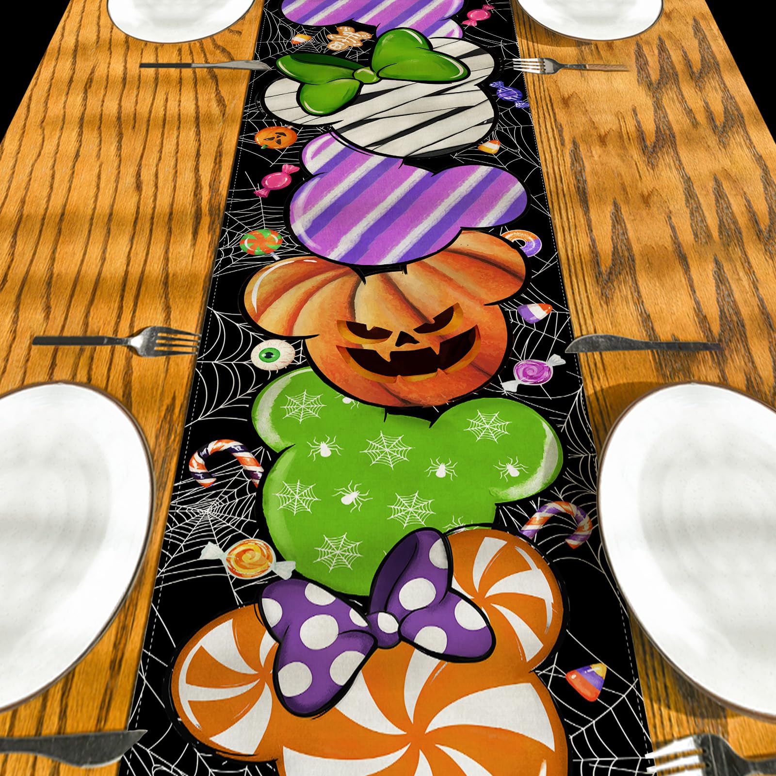 Halloween Table Runner Halloween Cartoon Mouse Table Cover Haunted Mansion Decor Halloween Decorations for Home Party