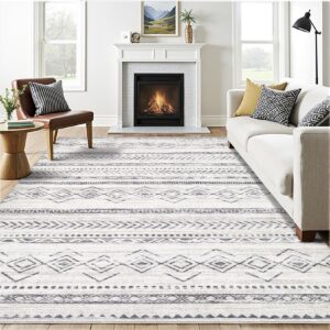 karlliu area rug 8x10 rugs for living room washable large soft neutral boho moroccan carpet non slip stain resistant indoor floor carpets for farmhouse bedroom apartment home office decor - grey