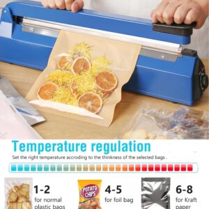 Impulse Sealer 12 inch Manual Heat Sealer Machine with Adjustable Heating Mode, ABS Shrink Wrap Bag Sealers for Plastic PE PP Bags, Portable Poly Bag Sealing Machine with Extra Replace Kit(Blue)