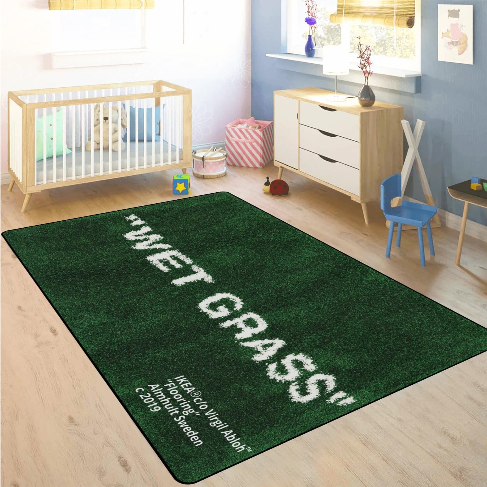 ZTFGZSXG Keep Off Wet Grass Area Rugs Green 3D Printed Modern Large Carpet Non-Slip Floor Mat Rugs for Bedroom Livingroom Home Decor Mat 4' x 5.3'