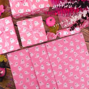 100 Sheets Pink Ghost and Boo Tissue Paper, 20 x 14in Halloween Pink Ghost Print Wrapping Tissue Cute Ghost Art Decorative Tissue for Happy Boo Day Girls Baby Shower Birthday Party Supplies