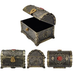 Flyekist Kids Pirate Treasure Chest Storage Box,Red Rhinestone Inlaid Top Decorative Pirate Chest with Lock and Key for Kids Birthday,Halloween, Christmas Pirate Party Favors