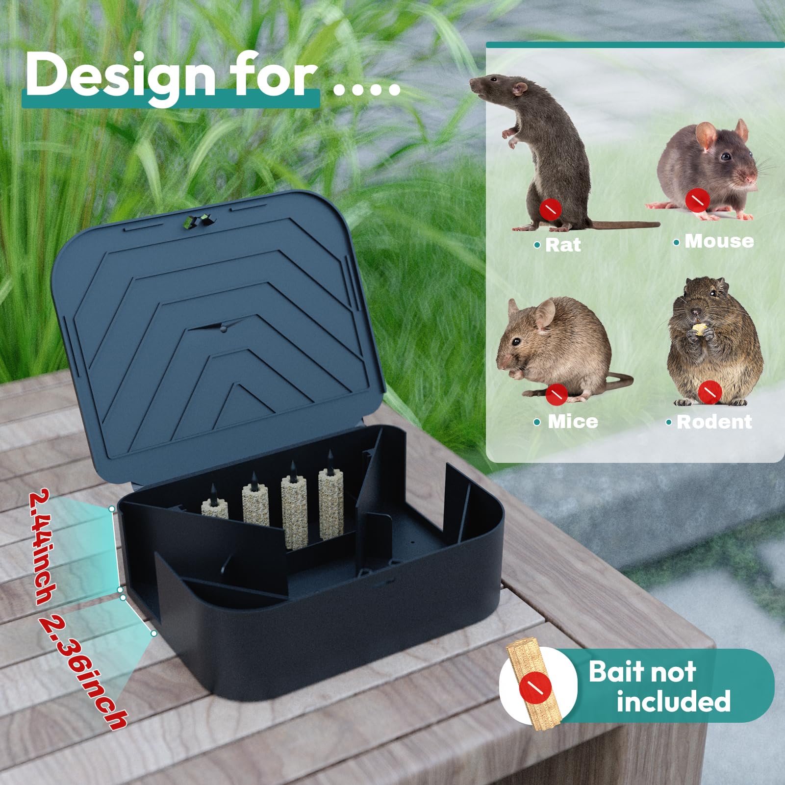 Rat Station Box with 1 Key, Complete Rodent Solution Keeps Rats Away, Pet & Child-Safe, Lock & Key Available, Reusable & Long-Lasting, Indoor & Outdoor, 6 Pack