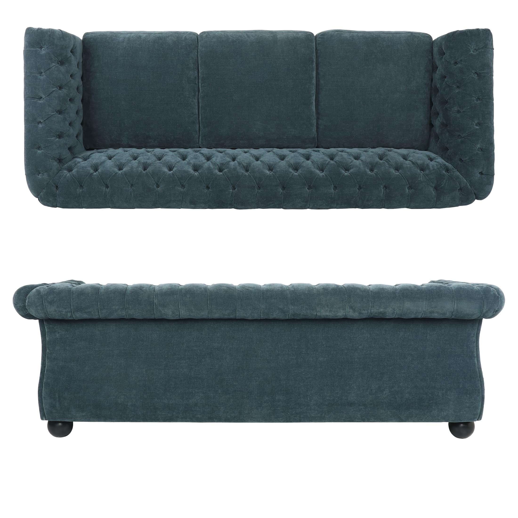 Elegant Tufted Fabric Sofa Couch, Chesterfield 3-Seater Sofa with High-Density Cushion, Removable Cushions and Covers, Luxurious Scrolled Arms Upholstered Sofa for Living Room, Office, Apartment