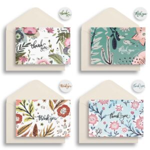 oletx 24 floral thank you card set, the four season floral style thank you cards, 4.2x6.2 cards bulk with envelopes, stickers, card box for wedding, small business, baby, bridal shower, thanksgiving