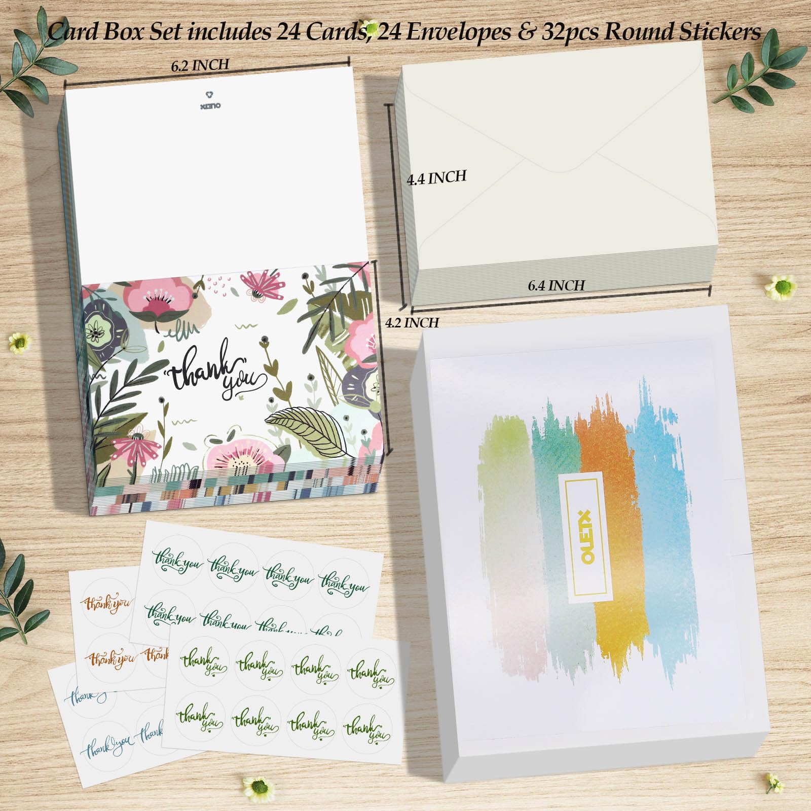 Oletx 24 Floral Thank You Card Set, The Four Season Floral Style Thank you Cards, 4.2x6.2 Cards Bulk with Envelopes, Stickers, Card Box for Wedding, Small Business, Baby, Bridal Shower, Thanksgiving