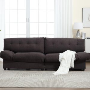 96 Inch Cloud Style Sofa, Teddy Velvet Fabric, Comfy Modern Couches for Living Room, Bederoom, Apartment (Dark Grey)