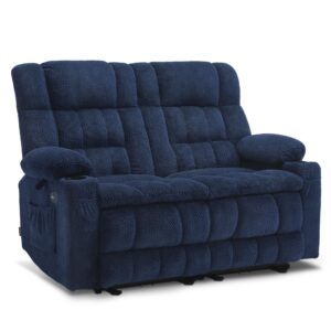 mcombo 57" power loveseat recliner, electric reclining loveseat sofa with heat and vibration, cupholders, usb charge ports for living room rs6314 (navy blue)