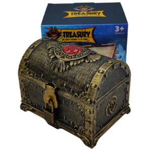 Flyekist Kids Pirate Treasure Chest Storage Box,Red Rhinestone Inlaid Top Decorative Pirate Chest with Lock and Key for Kids Birthday,Halloween, Christmas Pirate Party Favors