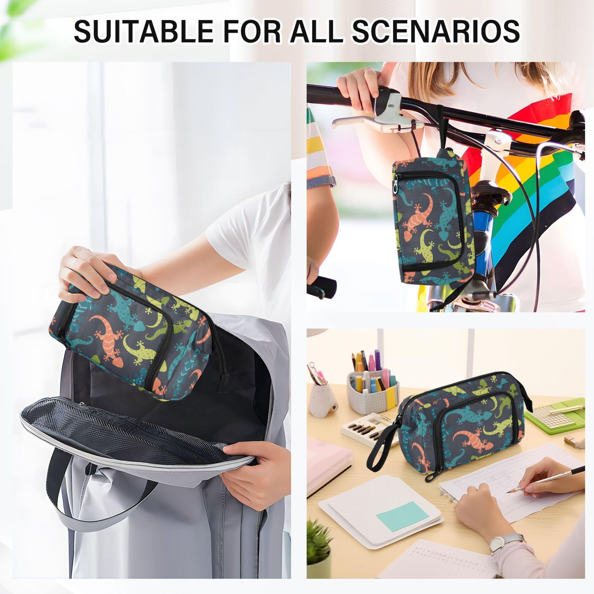 Fisyme Lizards Gecko Colorful Pencil Case Large Capacity Pencil Pouch Pen Bags Box Big Makeup Pencil Case Organizer