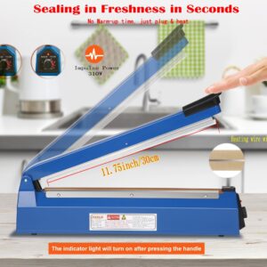 Impulse Sealer 12 inch Manual Heat Sealer Machine with Adjustable Heating Mode, ABS Shrink Wrap Bag Sealers for Plastic PE PP Bags, Portable Poly Bag Sealing Machine with Extra Replace Kit(Blue)