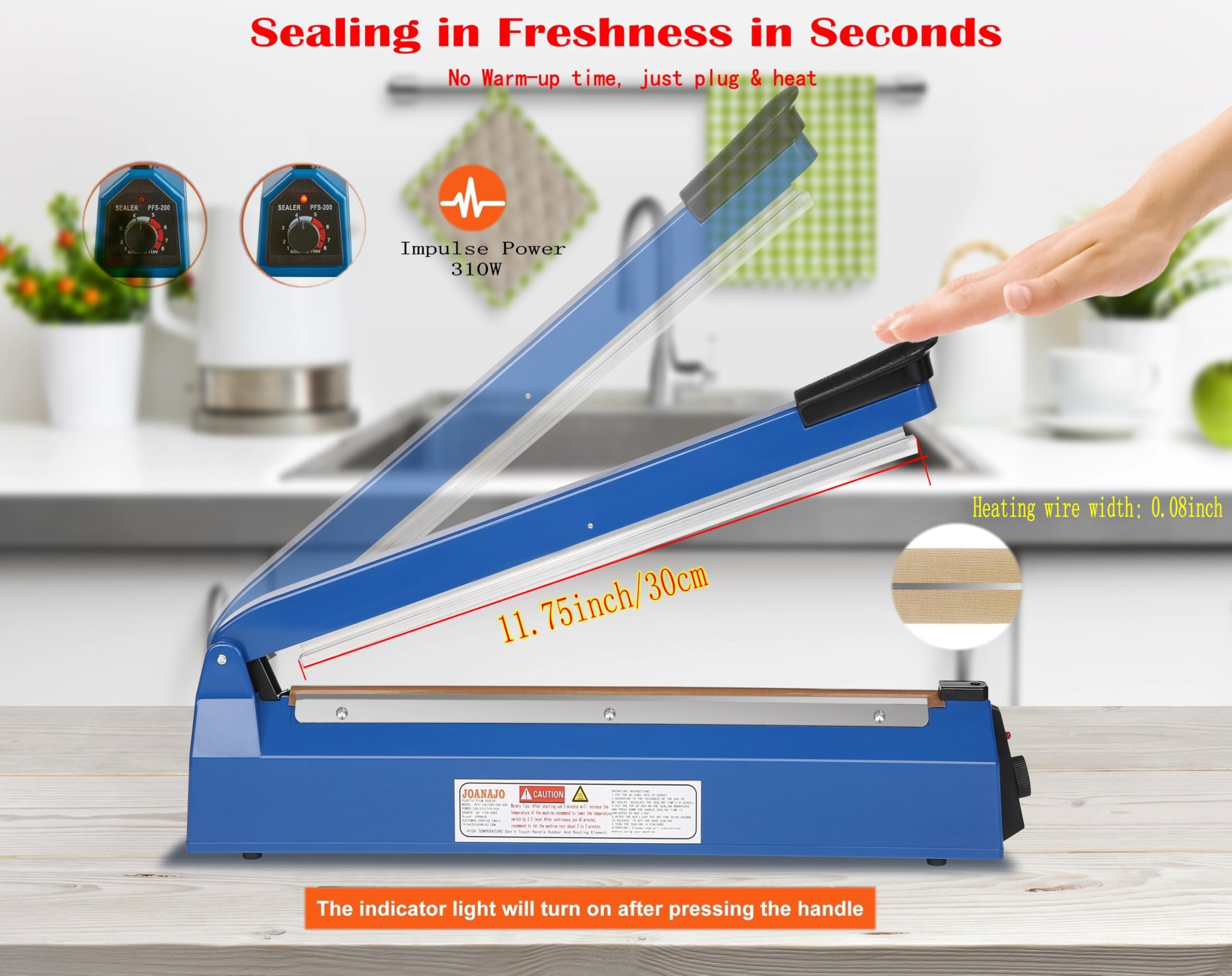 Impulse Sealer 12 inch Manual Heat Sealer Machine with Adjustable Heating Mode, ABS Shrink Wrap Bag Sealers for Plastic PE PP Bags, Portable Poly Bag Sealing Machine with Extra Replace Kit(Blue)