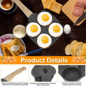 US Egg Frying Pan Aluminum 4 Cups Egg Frying Pan Nonstick Mini Egg Cooker Omelet Pan Heavy-Duty Egg Skillet with Wooden Handle Breakfast Egg Pan for Home Kitchen Cooking(black)