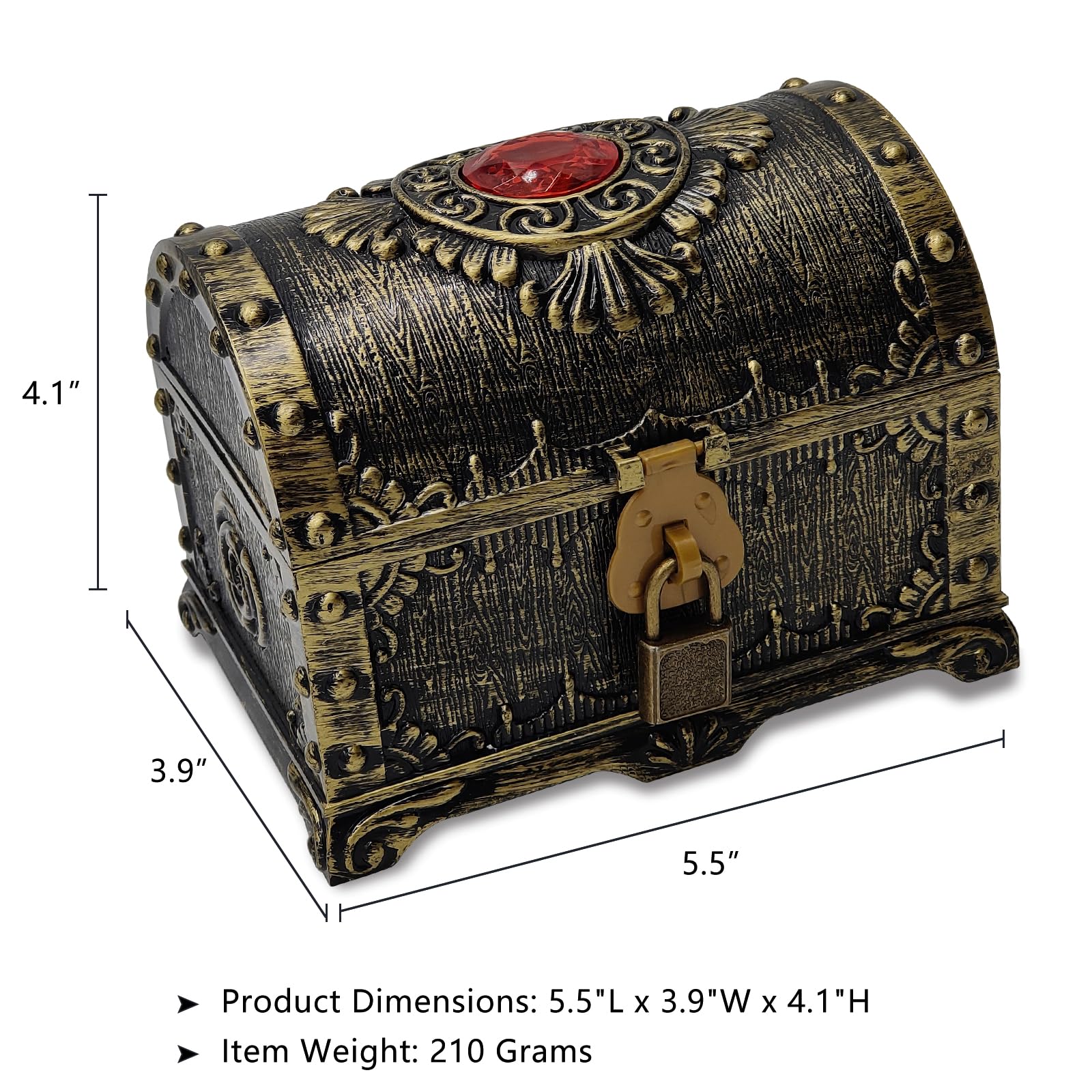 Flyekist Kids Pirate Treasure Chest Storage Box,Red Rhinestone Inlaid Top Decorative Pirate Chest with Lock and Key for Kids Birthday,Halloween, Christmas Pirate Party Favors