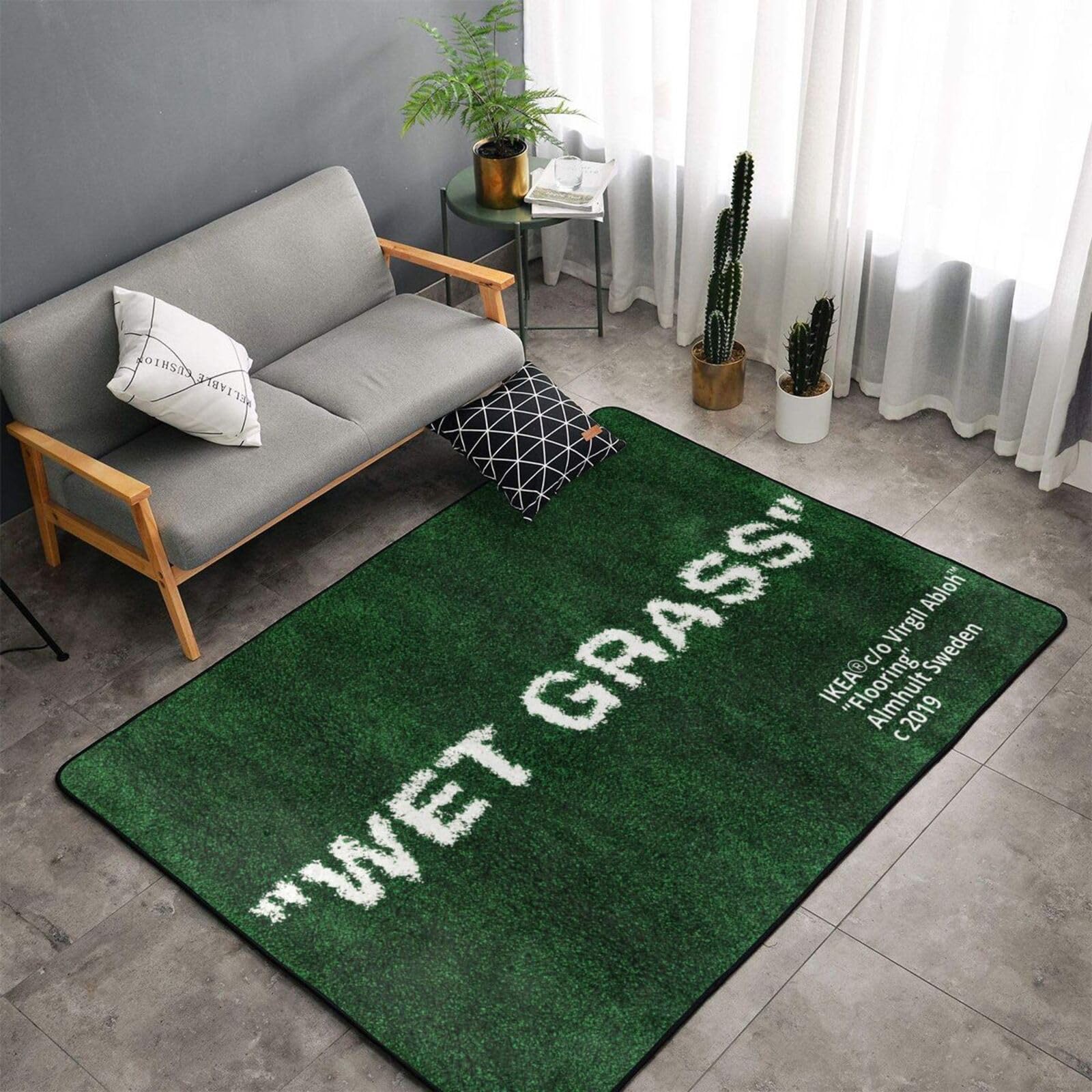 ZTFGZSXG Keep Off Wet Grass Area Rugs Green 3D Printed Modern Large Carpet Non-Slip Floor Mat Rugs for Bedroom Livingroom Home Decor Mat 4' x 5.3'