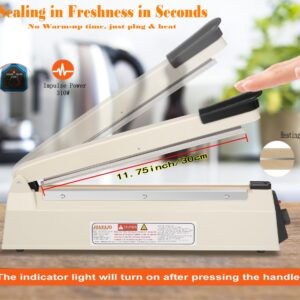 Impulse Sealer 12 inch Manual Heat Sealer Machine with Adjustable Heating Mode, ABS Shrink Wrap Bag Sealers for Plastic PE PP Bags, Portable Poly Bag Sealing Machine with Extra Replace Kit(Ivory)