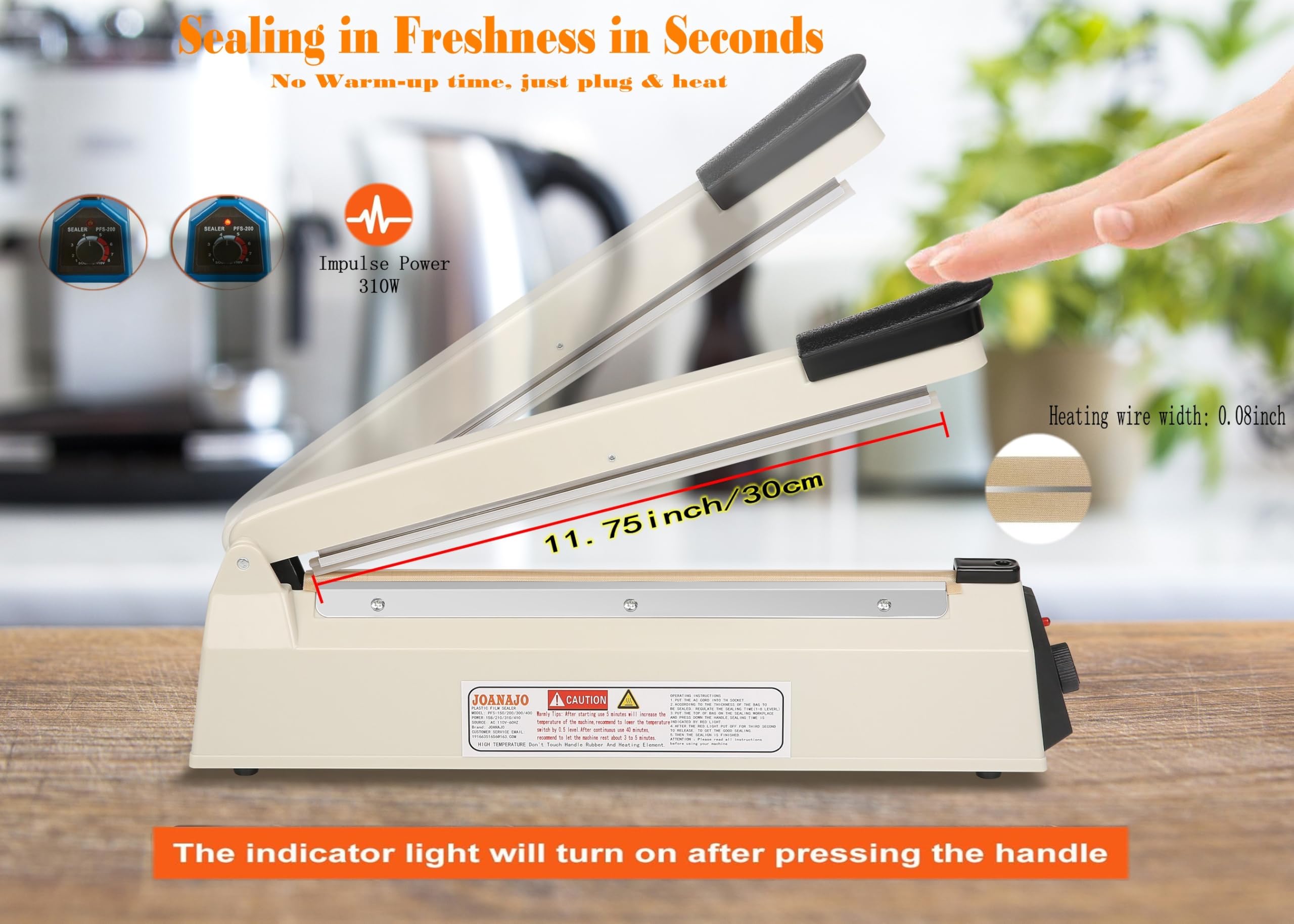 Impulse Sealer 12 inch Manual Heat Sealer Machine with Adjustable Heating Mode, ABS Shrink Wrap Bag Sealers for Plastic PE PP Bags, Portable Poly Bag Sealing Machine with Extra Replace Kit(Ivory)