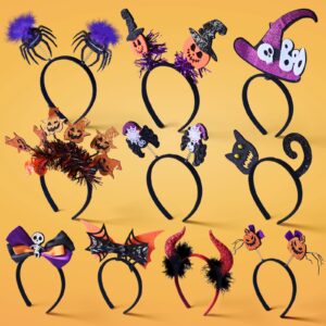 mega-l 10 pcs halloween headband, halloween party favors witch hat, pumpkin, spiderweb glittering headband supplies headwear photo booth props for women adult cosplay costume party (one size fits all)