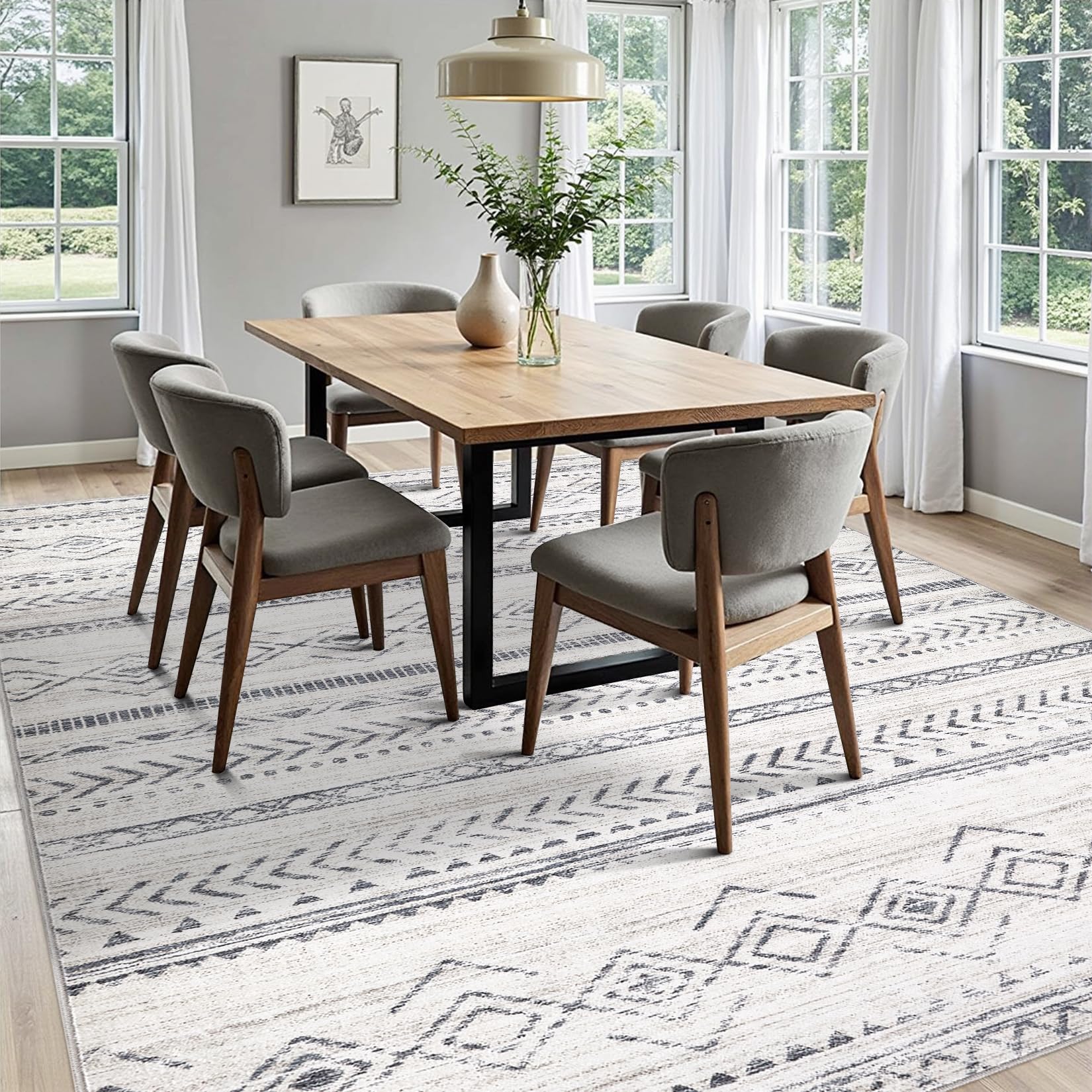 Karlliu Area Rug 8x10 Rugs for Living Room Washable Large Soft Neutral Boho Moroccan Carpet Non Slip Stain Resistant Indoor Floor Carpets for Farmhouse Bedroom Apartment Home Office Decor - Grey