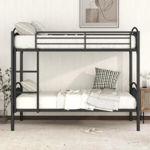 metal bunk bed frame for kids, twin over twin with headboard and footboard (black)