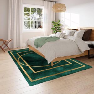 rugylsf Area Rugs Non-Slip Washable Entrance Rugs Gold Round Rectangle Border Emerald Green Marble Textured Area Rugs Bedroom Dining Room Office Decor Kitchen Rugs 2x5ft