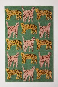 handmade catwalk rug woolen animal print & thick green carpet area rug living room bedroom for kids room (green, 6x6' round)