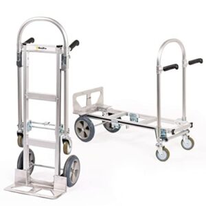 haulpro junior heavy duty convertible hand truck with double grip handles-aluminum dolly cart for moving- 1,000 lb capacity-converts from hand truck to platform push cart-52 lx41 wx44 h (unassembled)