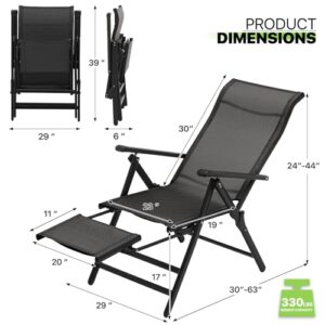 Magshion Folding Patio Chairs, Oversized High Back, Steel Frame with Footrests, 330 Lbs Capacity (Black, Set of 2)