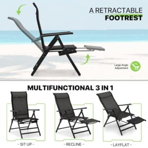 Magshion Folding Patio Chairs, Oversized High Back, Steel Frame with Footrests, 330 Lbs Capacity (Black, Set of 2)