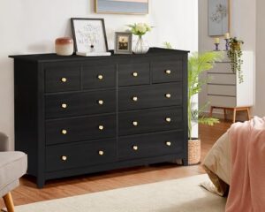 titimo 10 drawer dresser for bedroom,wood chest of drawers with smooth metal rail,large dressers,modern bedroom dressers with 10 drawers cabinet tv stand (black)