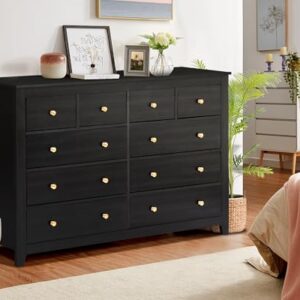 TITIMO 10 Drawer Dresser for Bedroom,Wood Chest of Drawers with Smooth Metal Rail,Large Dressers,Modern Bedroom Dressers with 10 Drawers Cabinet TV Stand (Black)