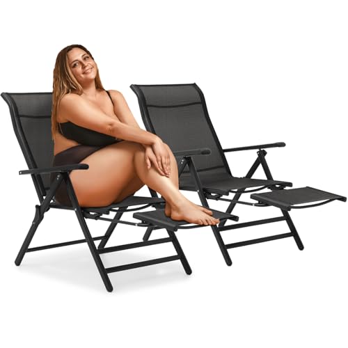 Magshion Folding Patio Chairs, Oversized High Back, Steel Frame with Footrests, 330 Lbs Capacity (Black, Set of 2)