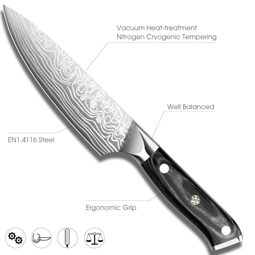 MOSFiATA Chef Knife, 6 Inch Sharp Kitchen Knife High Carbon German EN1.4116 Stainless Steel Cooking Knife, Chopping Knife Kitchen Knives with Ergonomic Handle, Gift Box