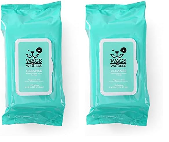 Wags & Wiggles Cleanse Hypoallergenic Wipes 100ct | Hypoallergenic Dog Wips 100 Count Package, Fragrance Free | Waterless Bathing to Keep Pets with Sensitive Skin Clean (FF22031) (Pack of 2)