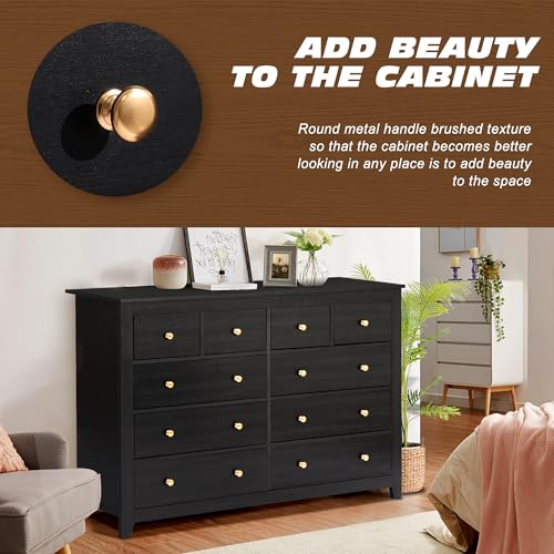 TITIMO 10 Drawer Dresser for Bedroom,Wood Chest of Drawers with Smooth Metal Rail,Large Dressers,Modern Bedroom Dressers with 10 Drawers Cabinet TV Stand (Black)