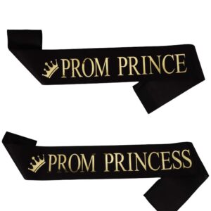 black prom prince for boys and princess sashes for girls gold text prom accessory decorations for teens women men