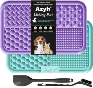 azyh licking mat for dogs & cats 2 pack, slow feeder lick pat for large dogs and puppies, anxiety relief dog toys feeding mat for butter yogurt peanut, pets bathing grooming training mat (9.9'' × 6'')