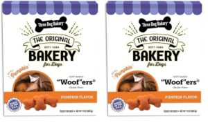 three dog bakery grain free wafers baked dog treats, pumpkin, 13 oz (pack of 2)