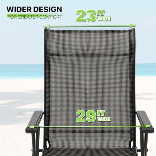 Magshion Folding Patio Chairs, Oversized High Back, Steel Frame with Footrests, 330 Lbs Capacity (Black, Set of 2)