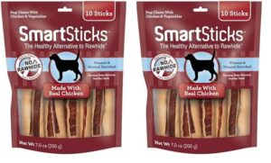 smartbones smartsticks, treat your dog to a rawhide-free chew made with real chicken and vegetables,10 sticks (pack of 2)