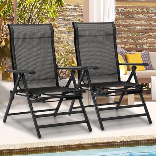 Magshion Folding Patio Chairs, Oversized High Back, Steel Frame with Footrests, 330 Lbs Capacity (Black, Set of 2)